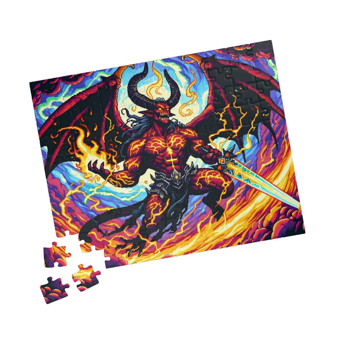 Abyssal Demon Pixel Art Puzzle Wield the Power of Fire and Lightning a ...