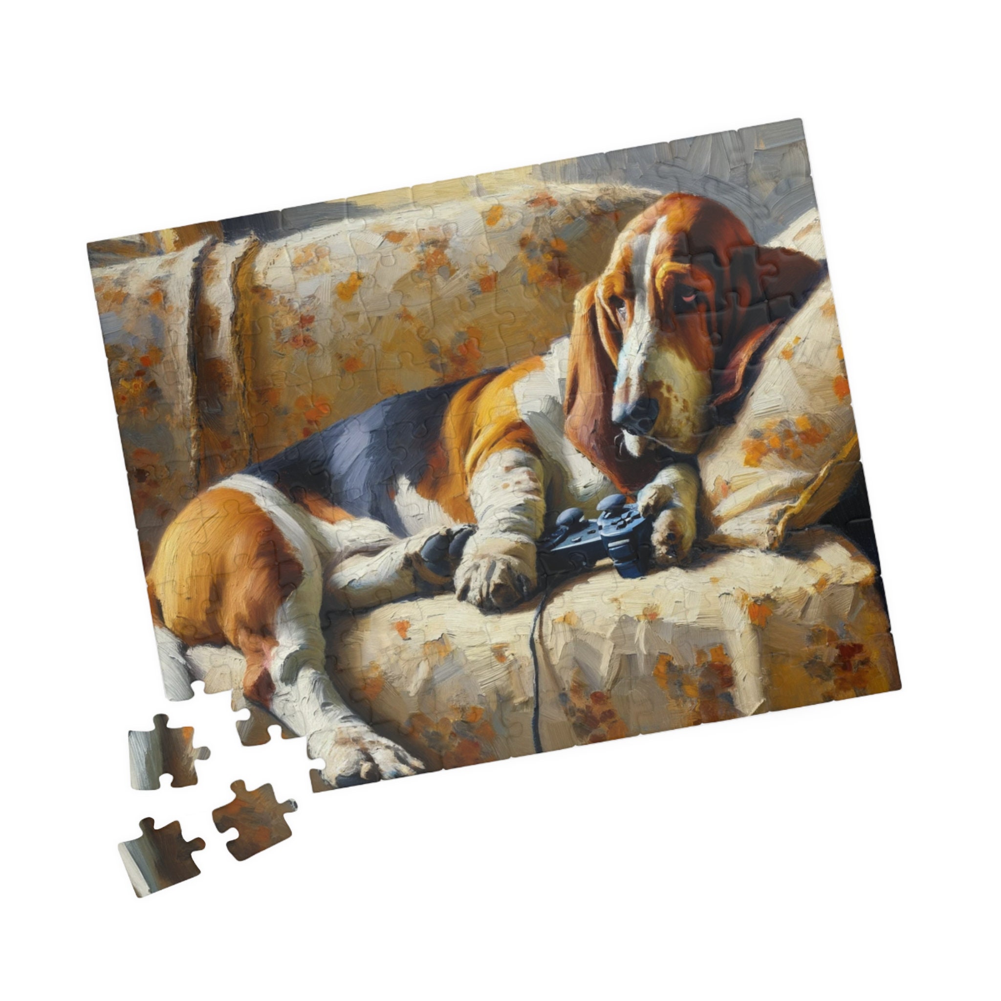 Basset Hound Gamer Puzzle Impressionist Art Style, Dog Lover Gift, 110 ...