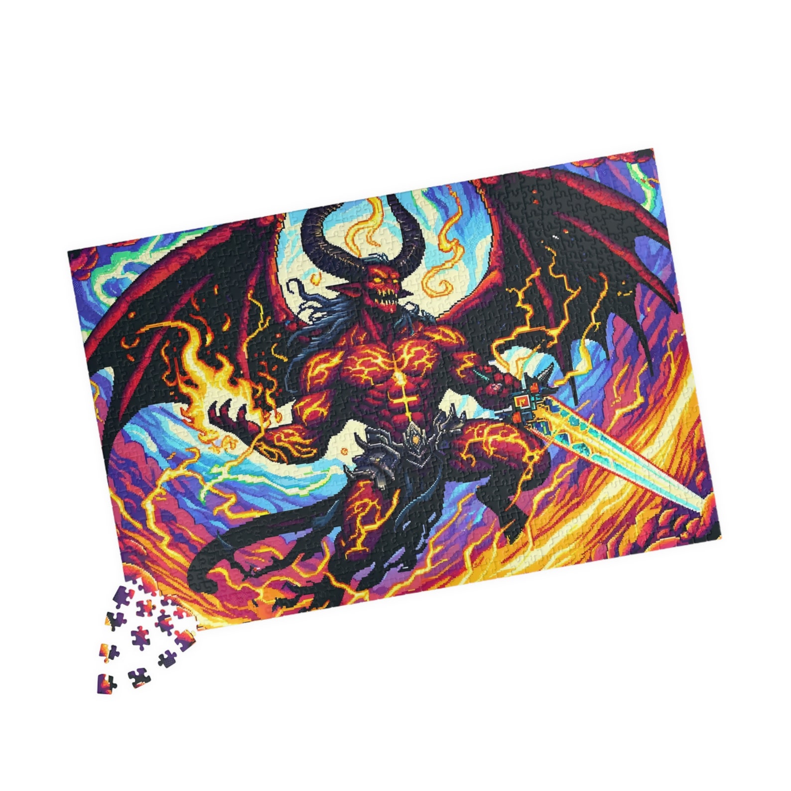Abyssal Demon Pixel Art Puzzle Wield the Power of Fire and Lightning a ...