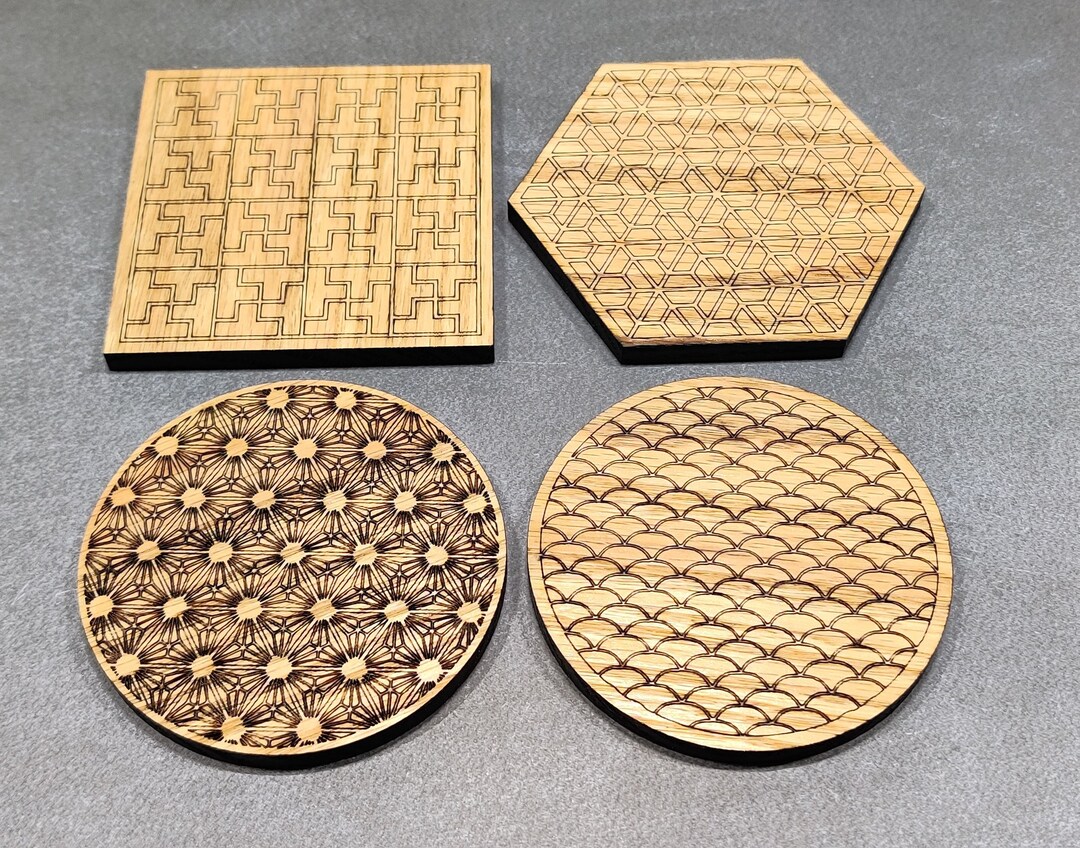 Set of 4 Asian Inspired Solid Oak Coasters - Etsy