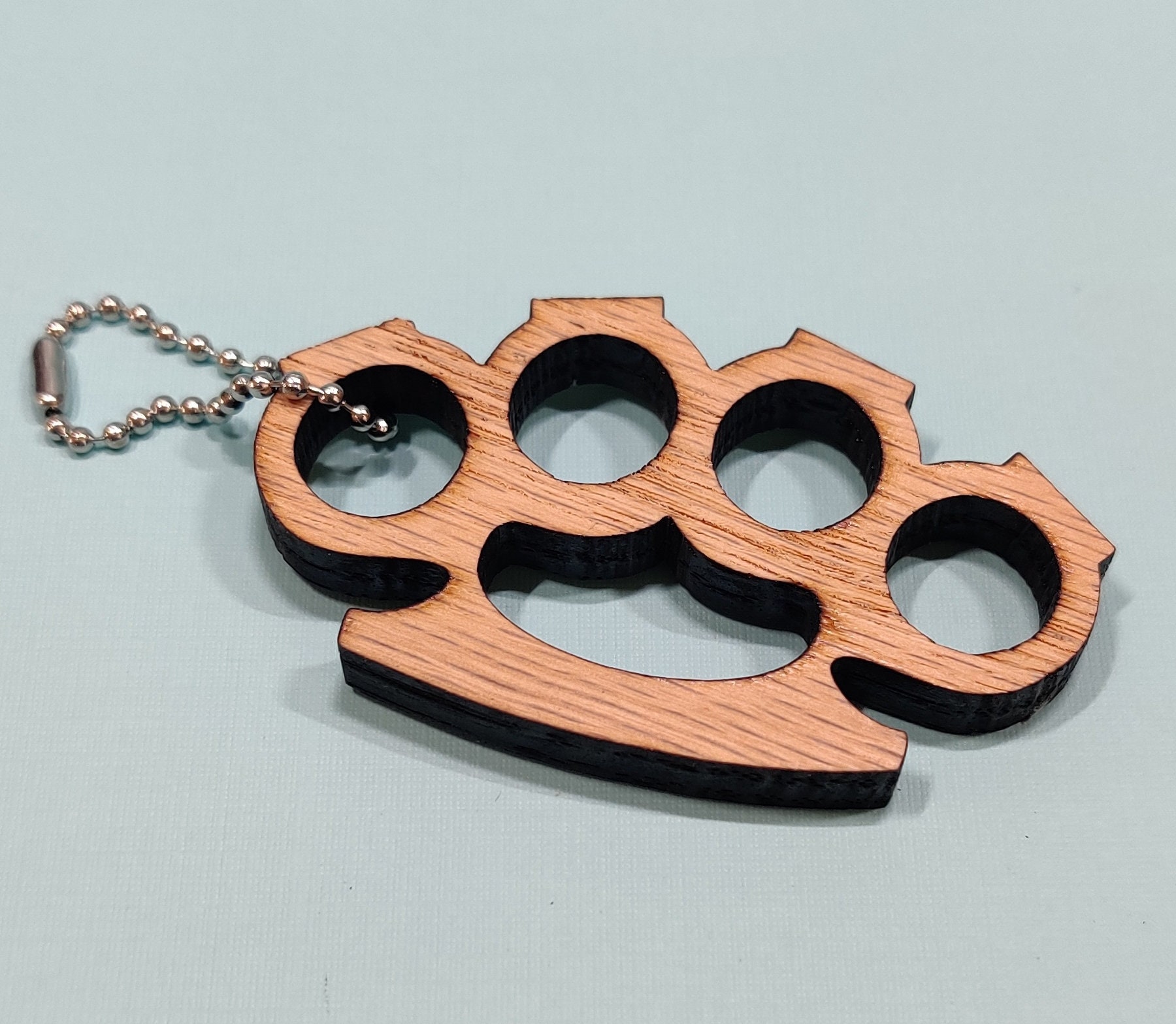 Novelty brass Knuckles Keychain Solid Oak - Etsy