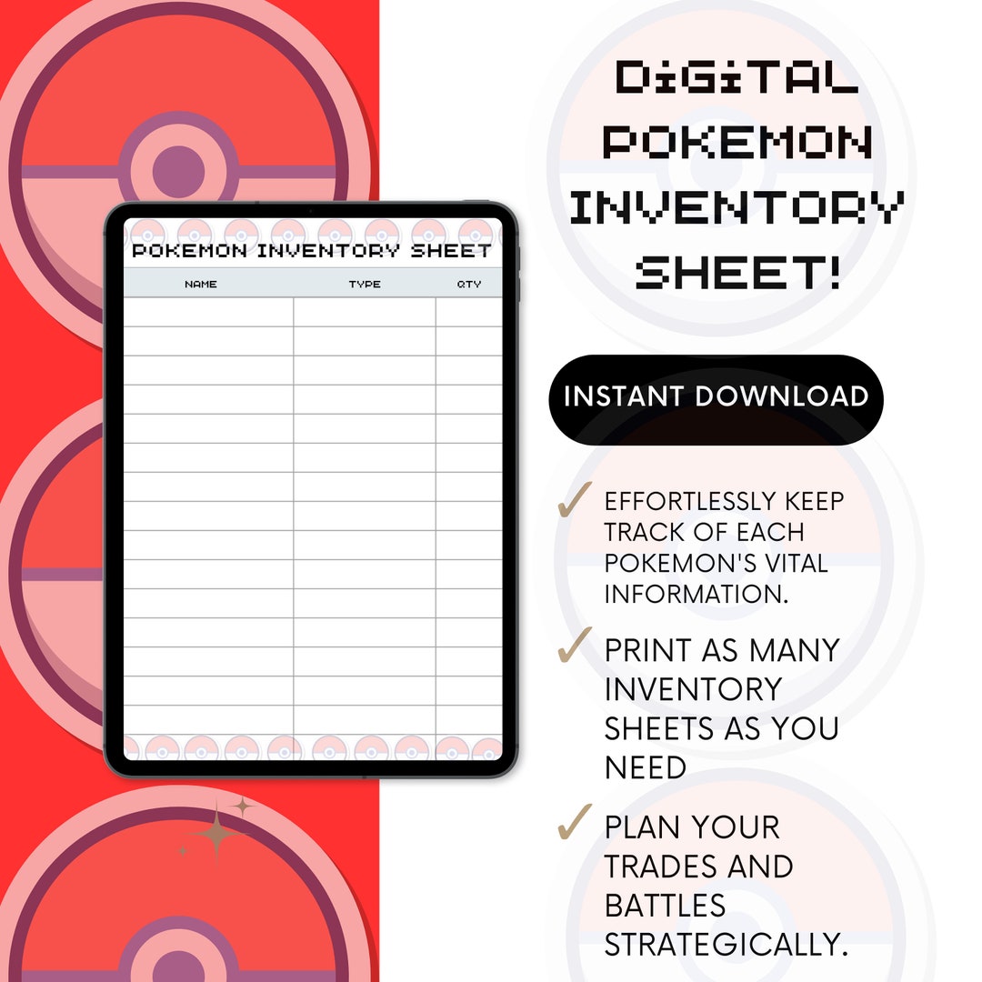 Gotta Catch Em All Organizer Digital Pokemon Inventory Sheet - Etsy