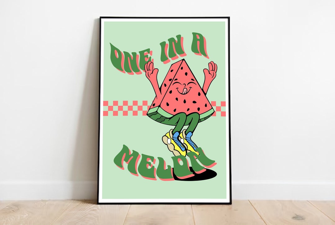 Retro Melon Cartoon Print Cartoon Lemon Print Retro Character Art Wall ...