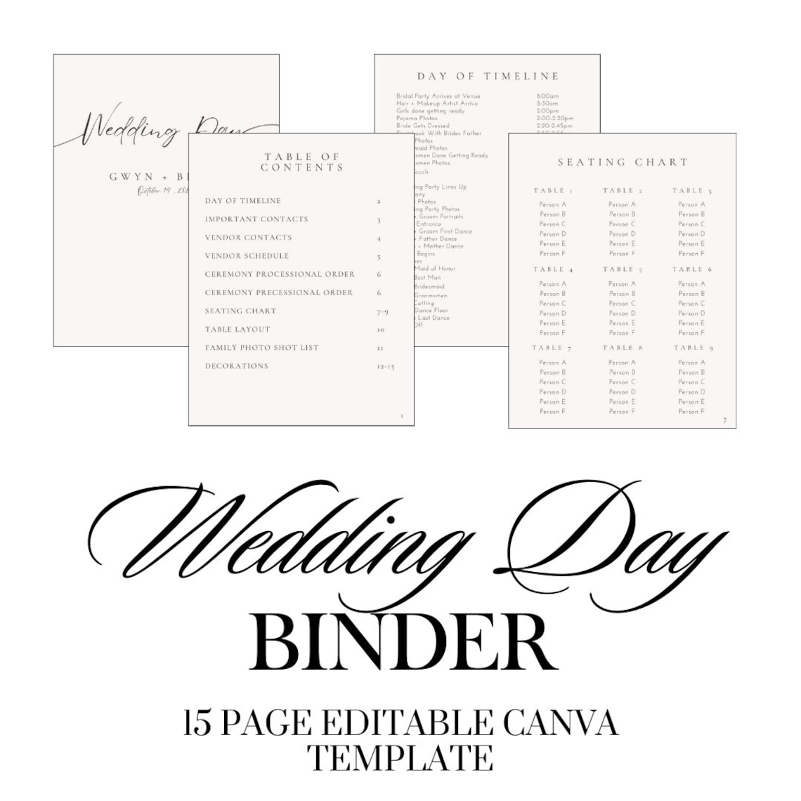 Wedding Day Binder Template - Etsy