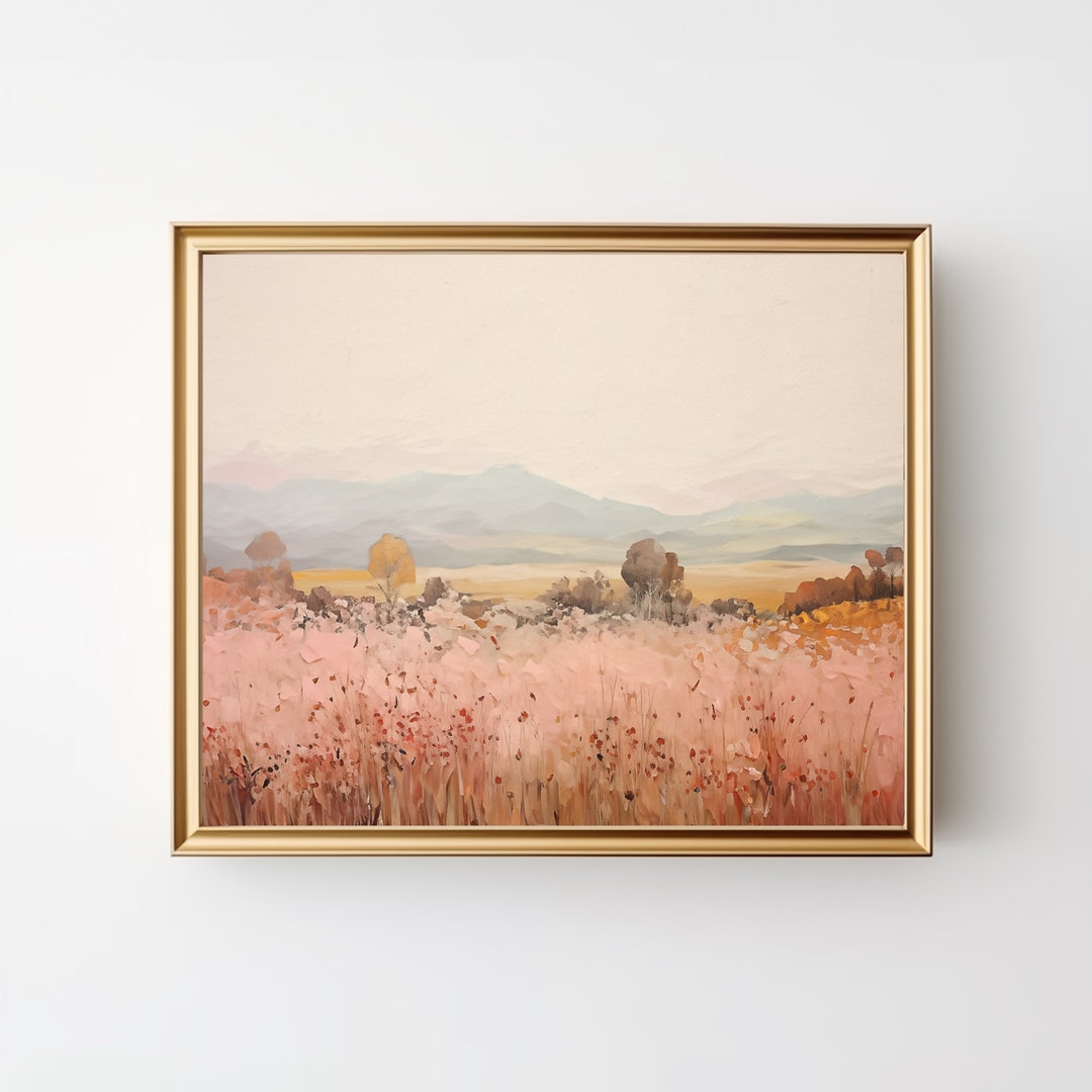 Vintage Spring Landscape Wall Art, Muted Pink Landscape Print, Modern ...