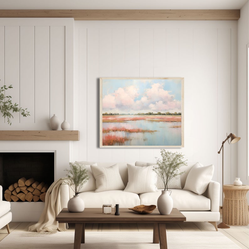 Spring Marsh Landscape Art, Spring Coastal Print, Modern Lakehouse ...