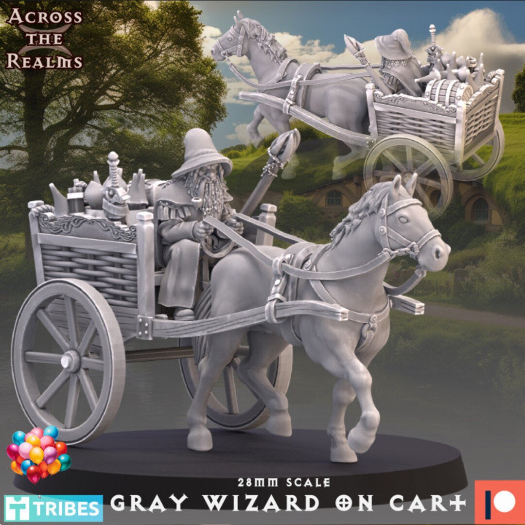 Gray Wizard on Cart Across the Realms 28mm - Etsy