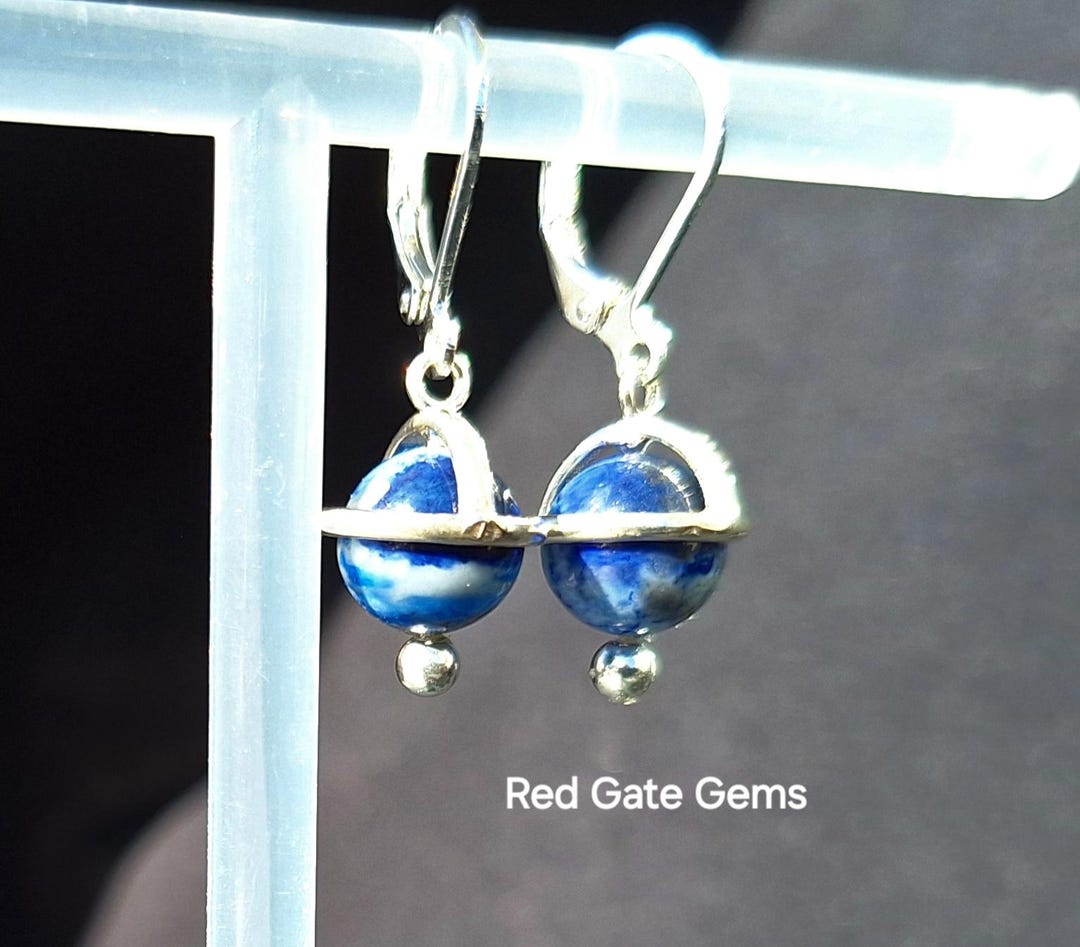 Azurite Gem Dangle Earrings in Sterling Silver - Etsy