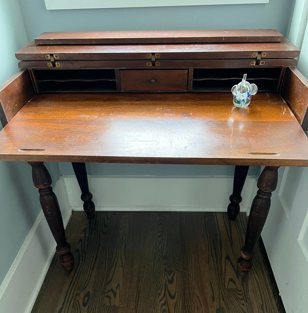 Antique Spinet Writing Desk With Turned Legs, One Interior Drawer and ...