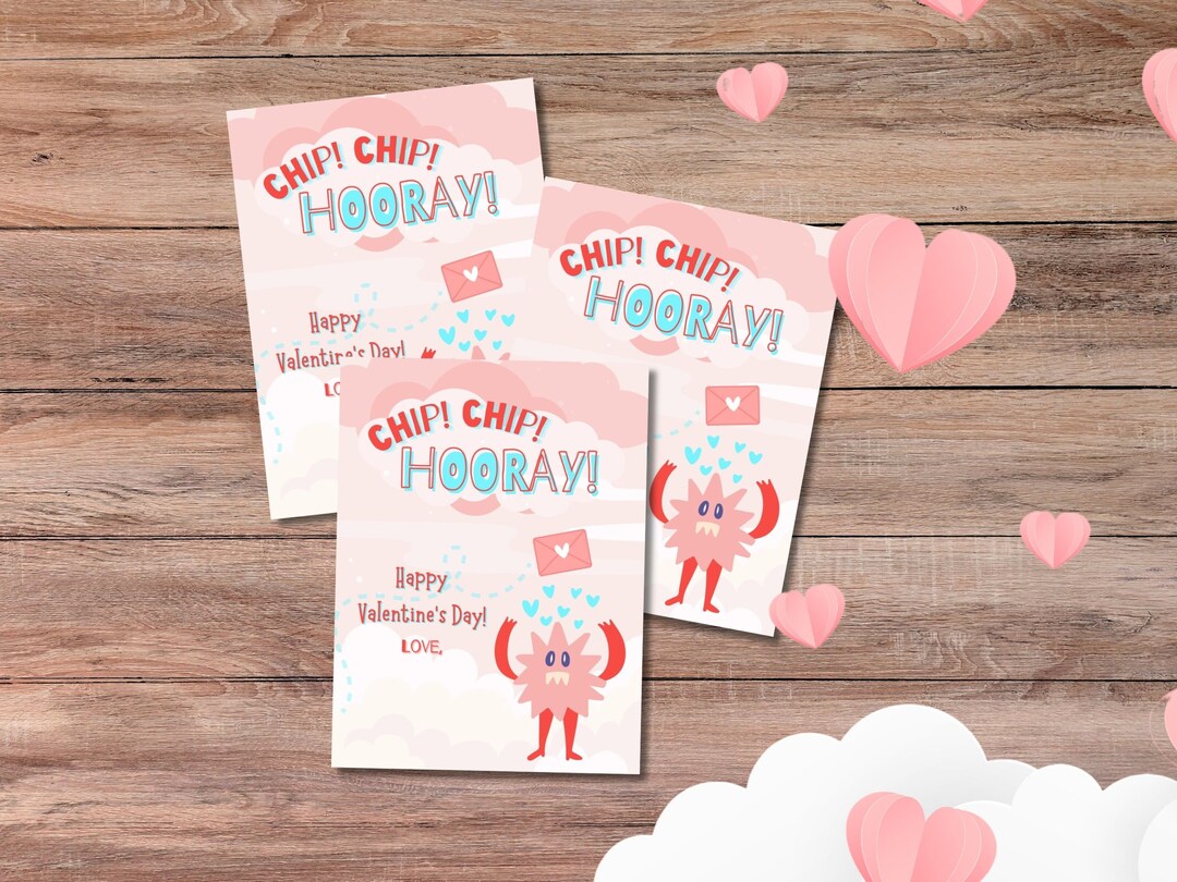 Chip Chip Hooray Valentine Card, Chip Valentine Tag, Cookie Valentine ...