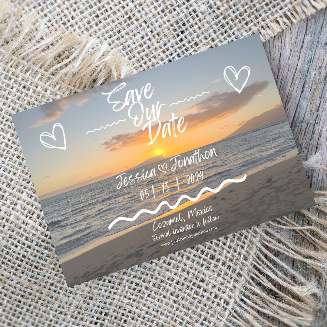 Beach Save the Date EDITABLE TEMPLATE Sunset Save the Date Caribbean ...