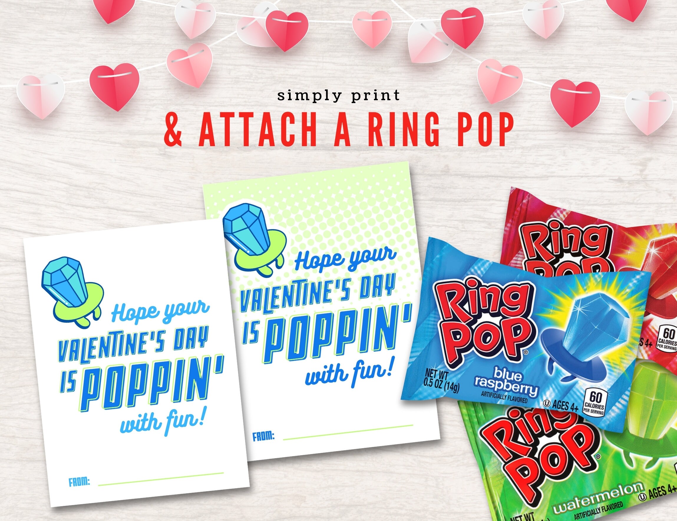 Printable Ring Pop Valentine's Day Tag | Gem Ring Pop Treat Tag | Kid ...