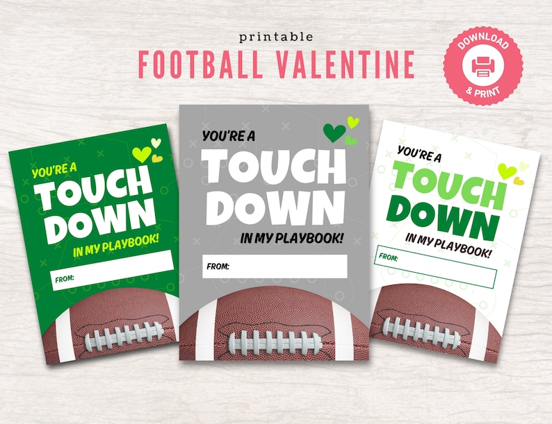 Football Valentine's Day Printable Valentine Exchange Cards Kids ...