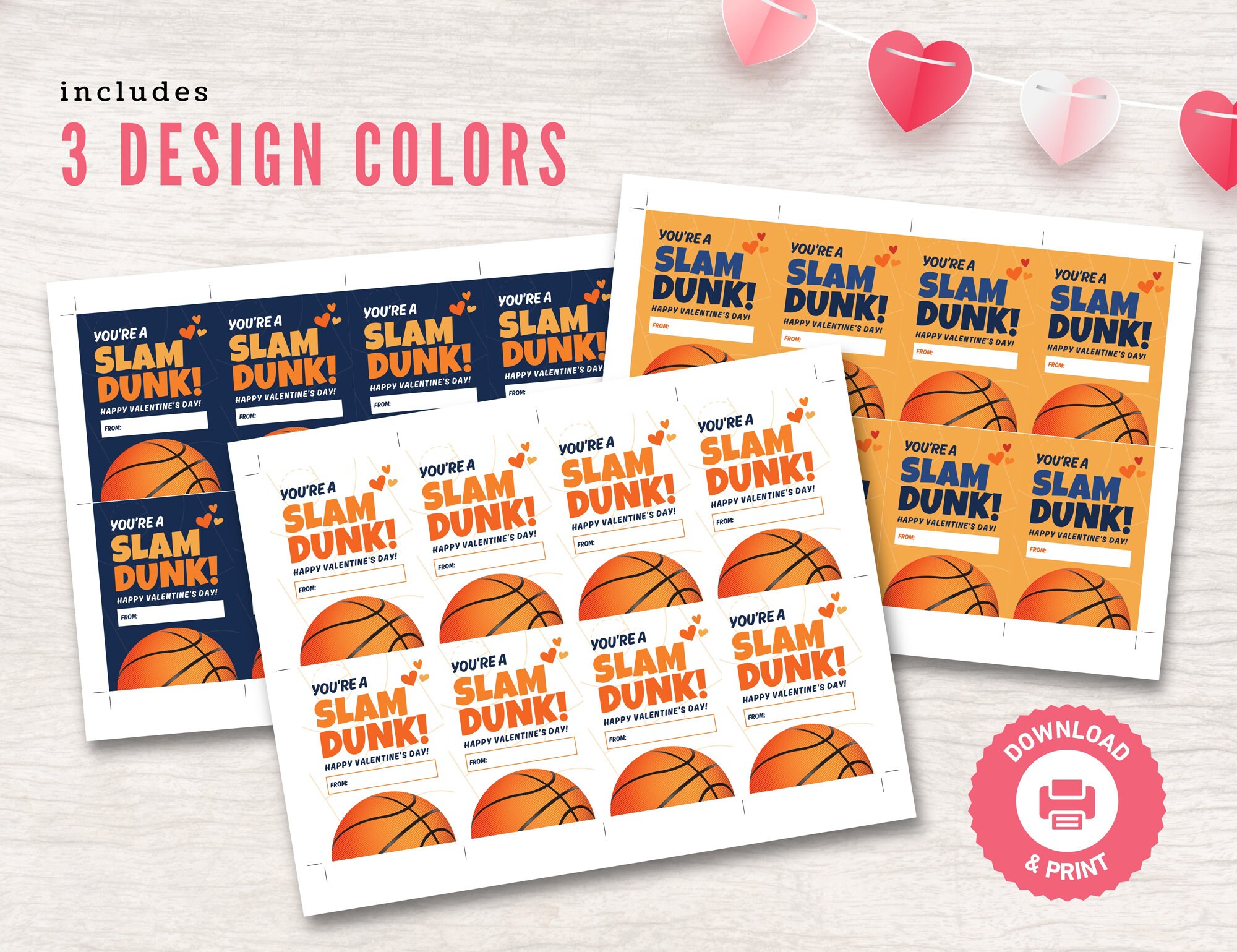 Basketball Valentine's Day Printable Valentine Exchange Cards Kids ...