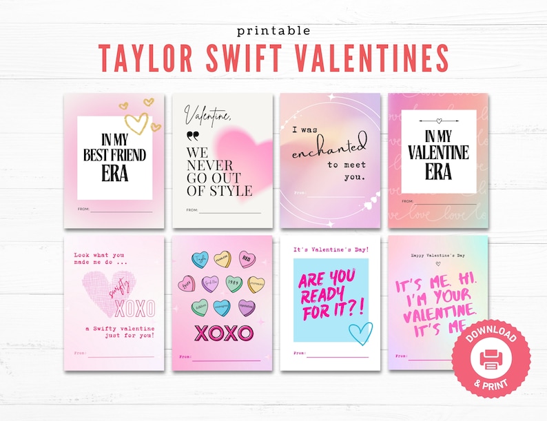 Taylor Swift Valentine's Day Cards | Eras Tour Printable (PDF) - Etsy