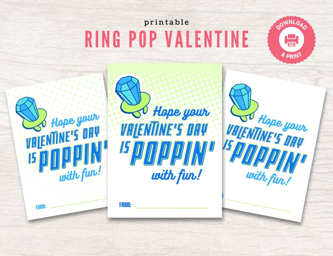 Printable Ring Pop Valentine's Day Tag | Gem Ring Pop Treat Tag | Kid ...