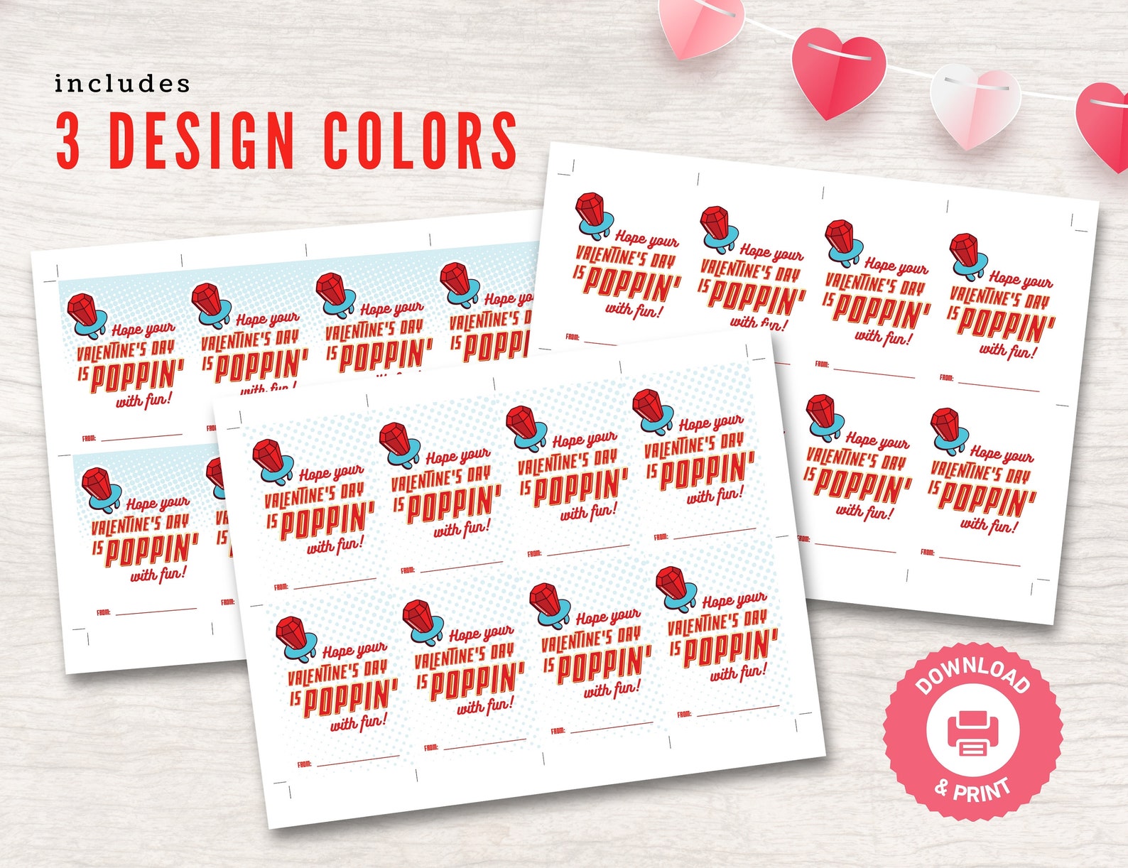 Red Printable Ring Pop Valentine's Day Card | Gem Ring Pop Treat Tag ...