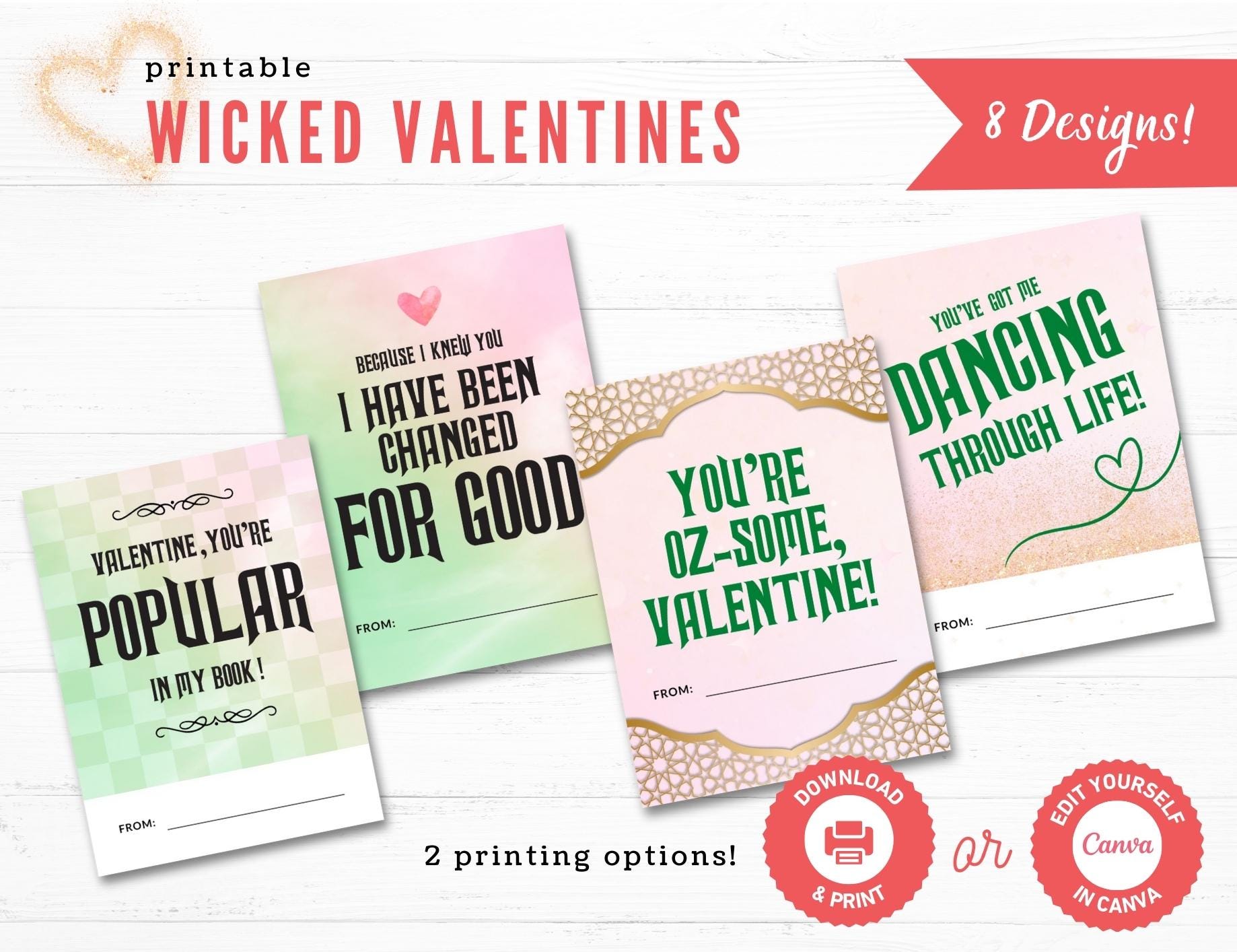 Wicked-themed Printable Valentines for Kids | Editable Canva Templates ...