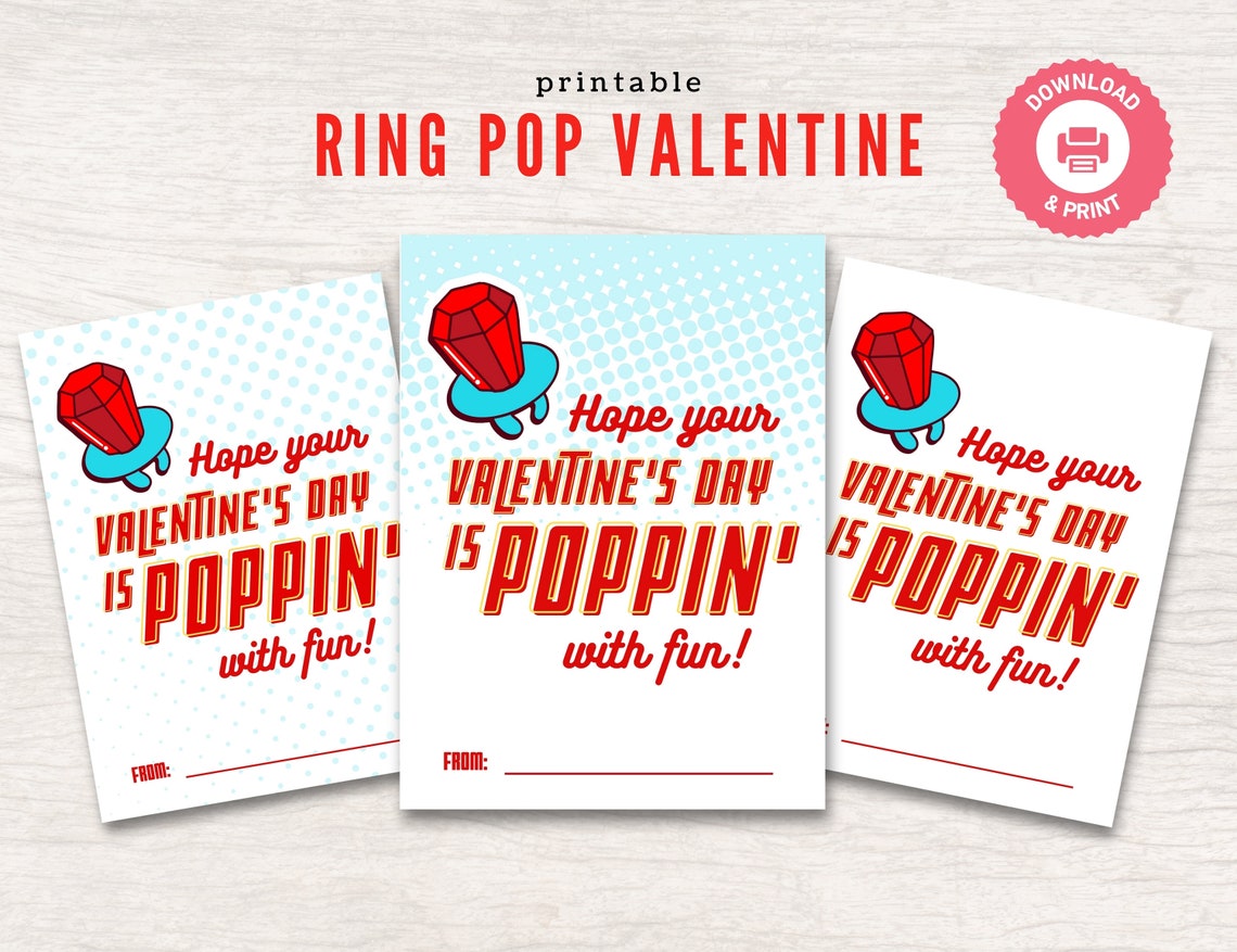 Red Printable Ring Pop Valentine's Day Card | Gem Ring Pop Treat Tag ...