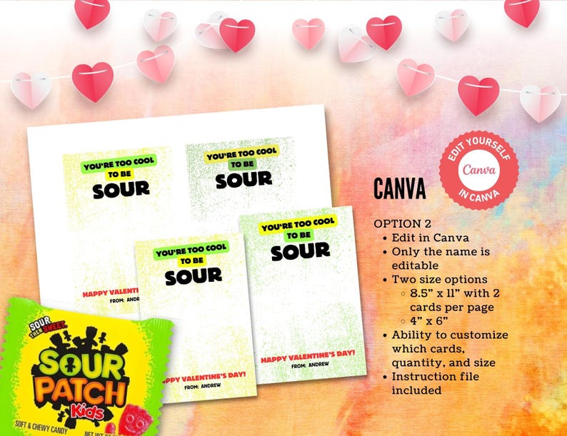 Sour Candy Patch Inspired Printable Valentines | Fun & Editable Canva ...