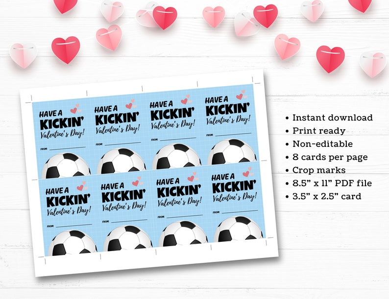 Soccer Valentine's Day Printable Valentine Exchange Card | Kids Soccer ...