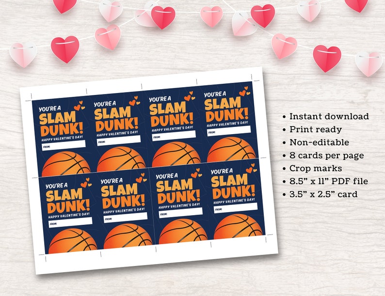 Basketball Valentine's Day Printable Card | Kids Basketball Valentine ...