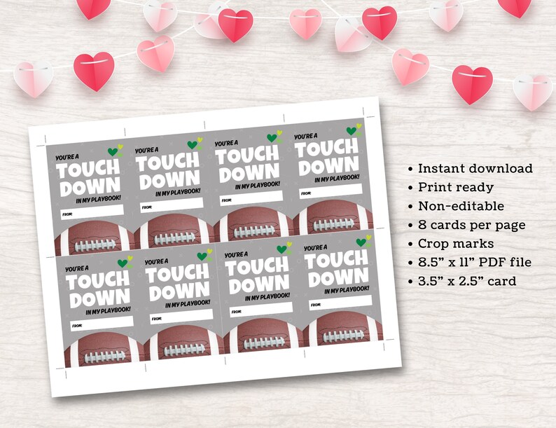 Football Valentine's Day Printable Valentine Exchange Cards Kids ...