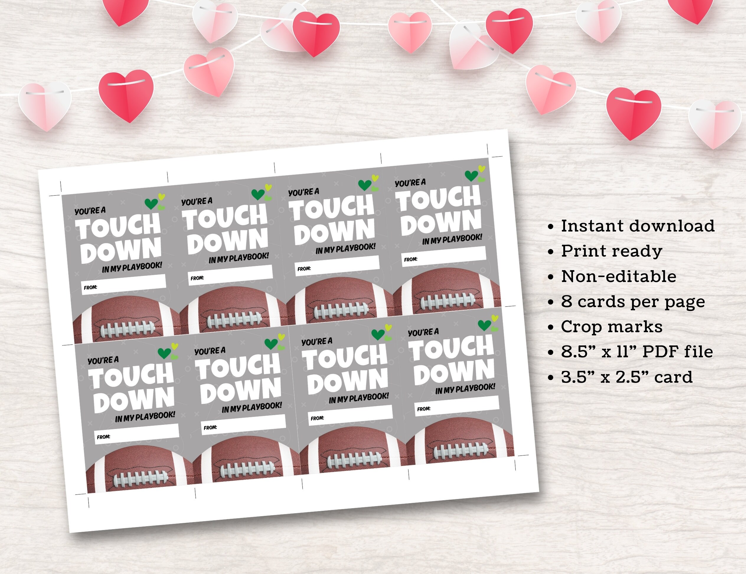 Football Valentine's Day Printable Valentine Exchange Cards Kids ...