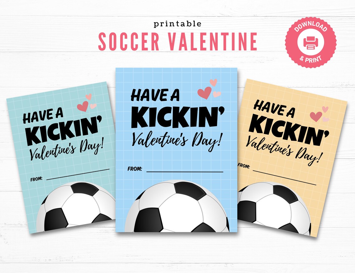 Soccer Valentine's Day Printable Valentine Exchange Cards Kids Soccer ...