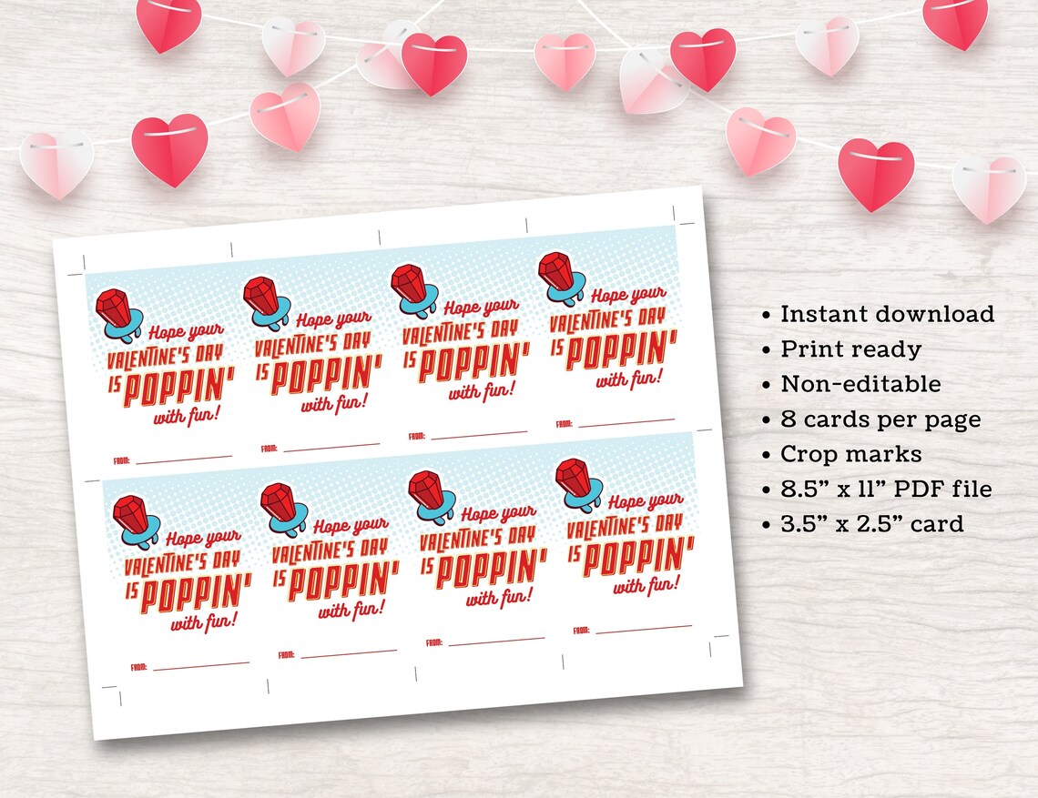 Red Printable Ring Pop Valentine's Day Card | Gem Ring Pop Treat Tag ...