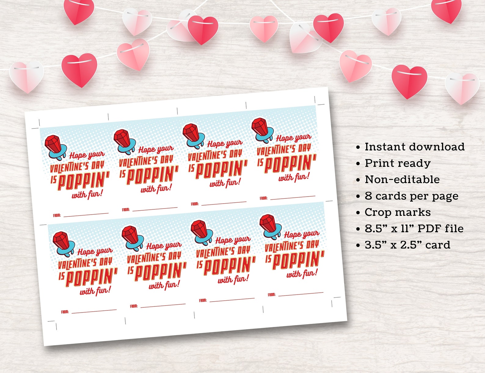 Red Printable Ring Pop Valentine's Day Card | Gem Ring Pop Treat Tag ...