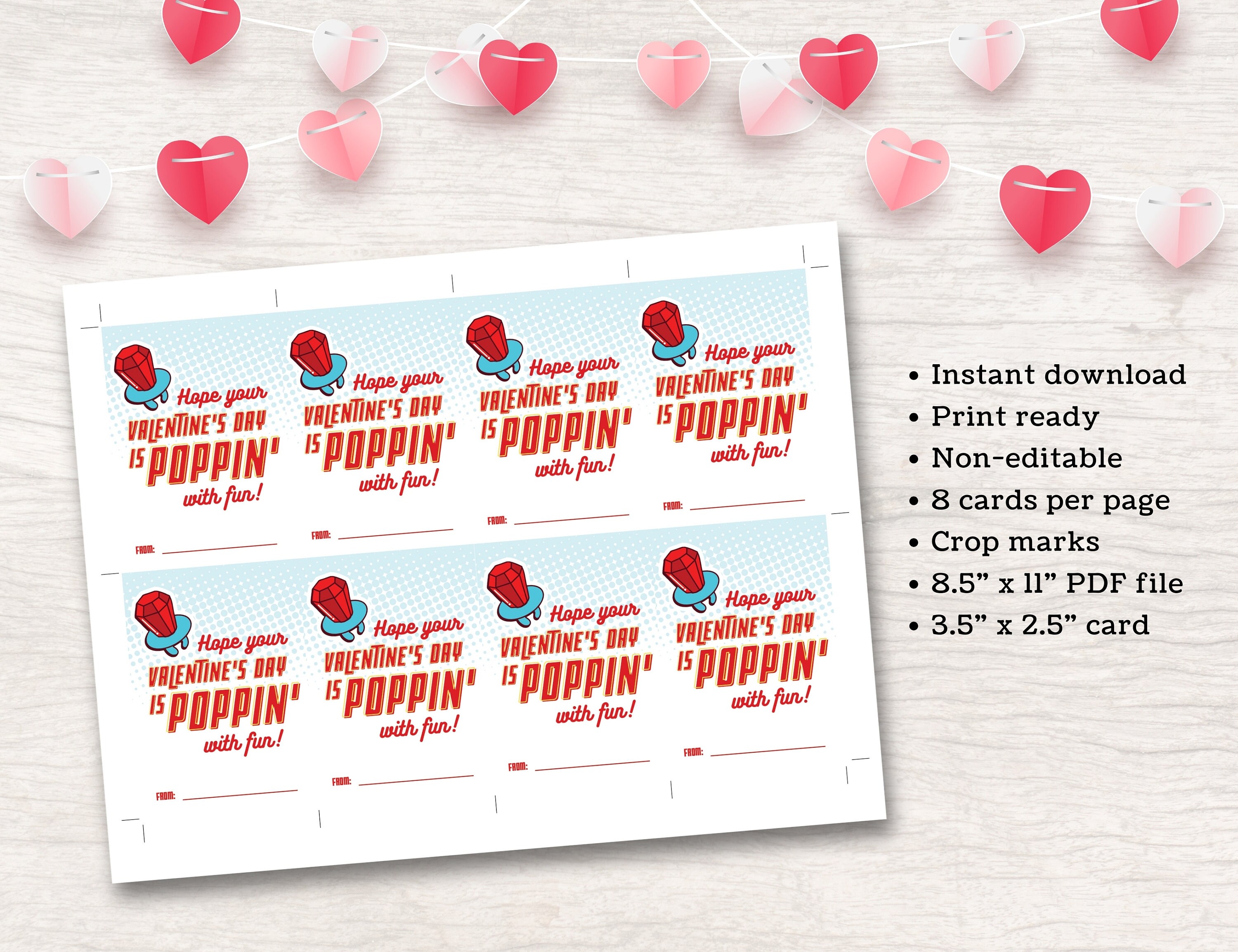 Red Printable Ring Pop Valentine's Day Tag, Gem Ring Pop Treat Tag, Kid ...