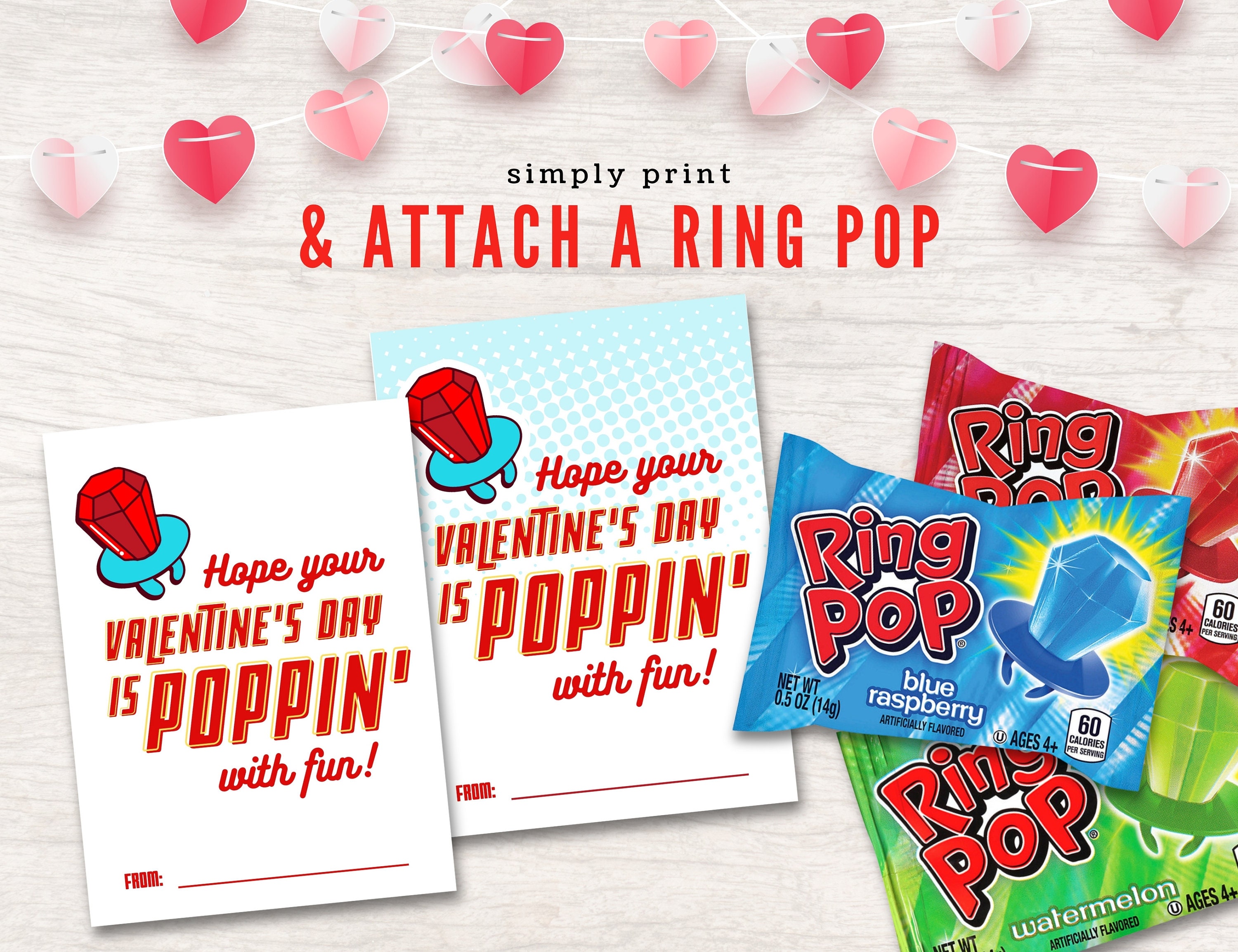 Red Printable Ring Pop Valentine's Day Tag, Gem Ring Pop Treat Tag, Kid ...