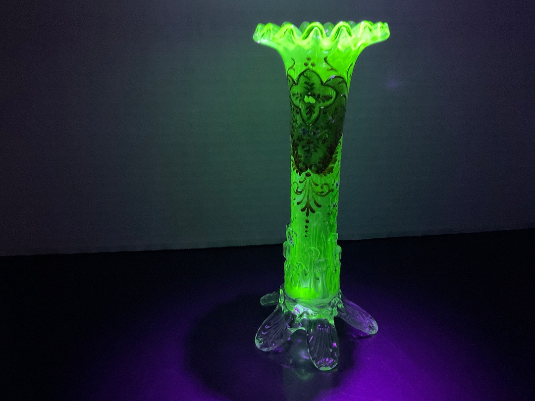 Victorian Hand Painted Uranium Glass Bud Vase - Etsy