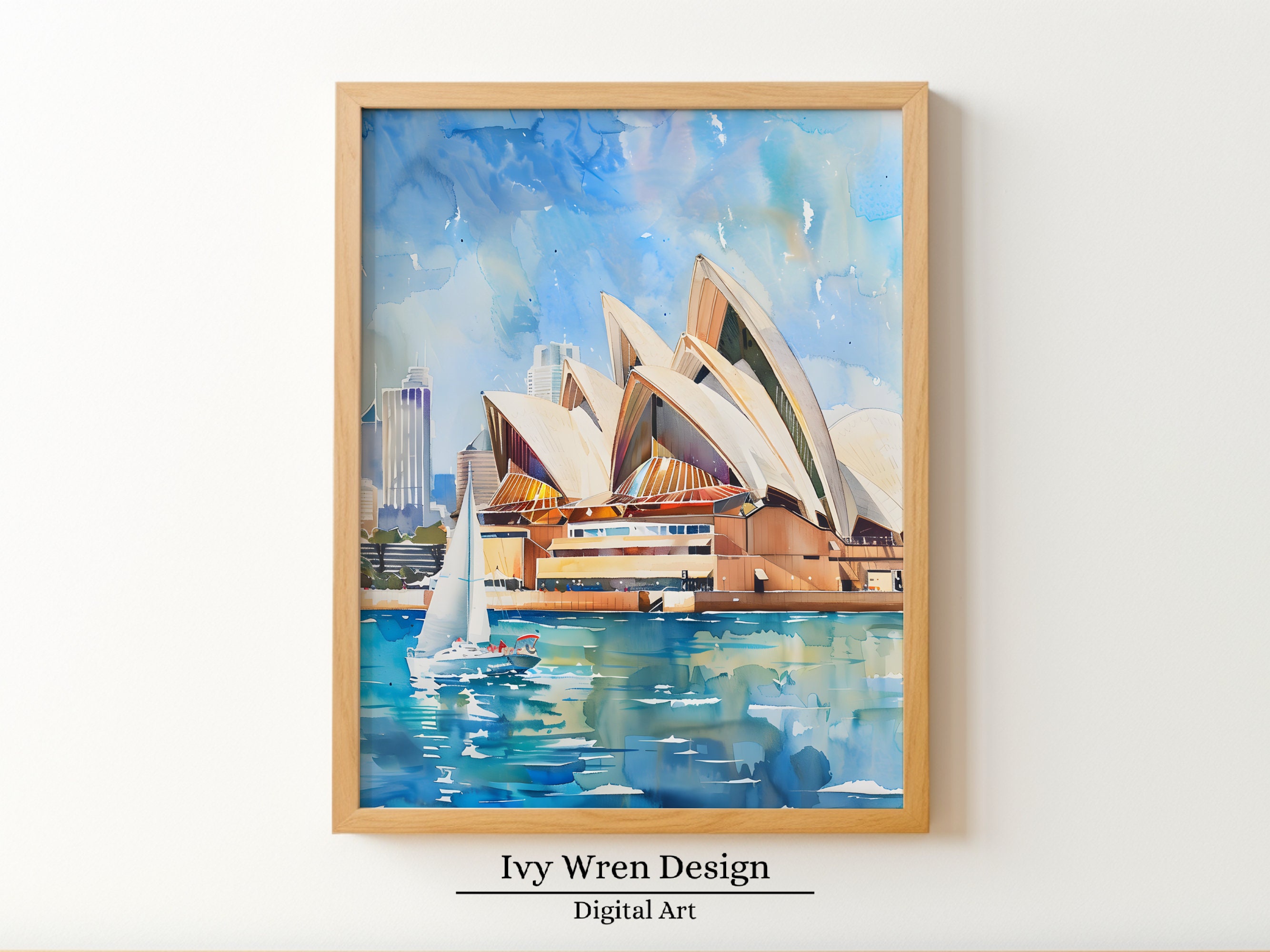 Printable Watercolor Painting of Sydney Opera House Vibrant Travel ...