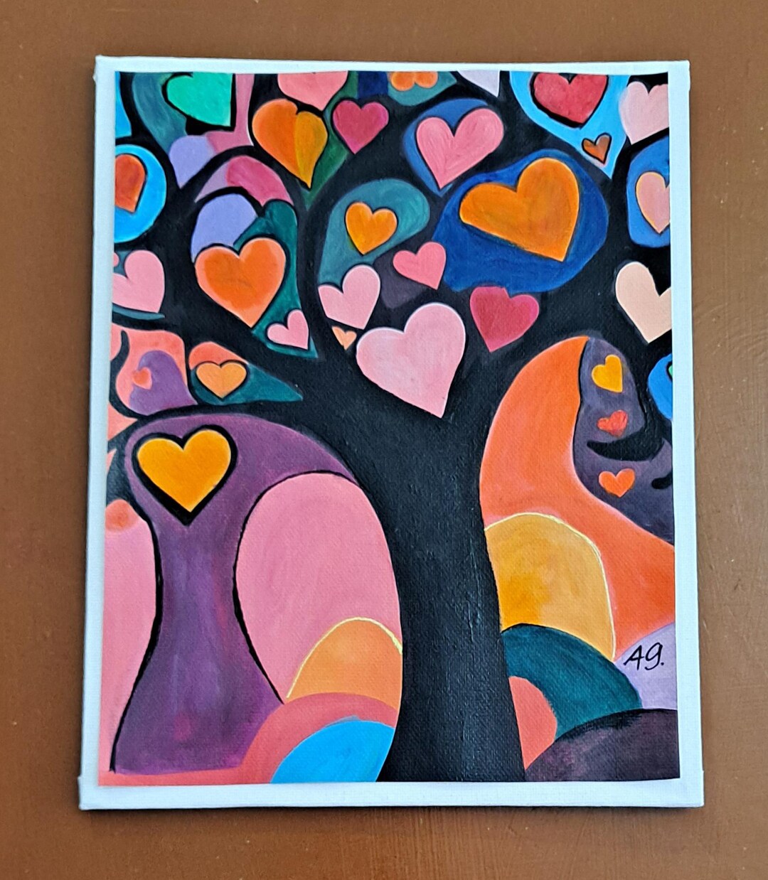 Colorful Heart Tree Mini Painting Canvas Acrylic Art Hand Painted Art ...