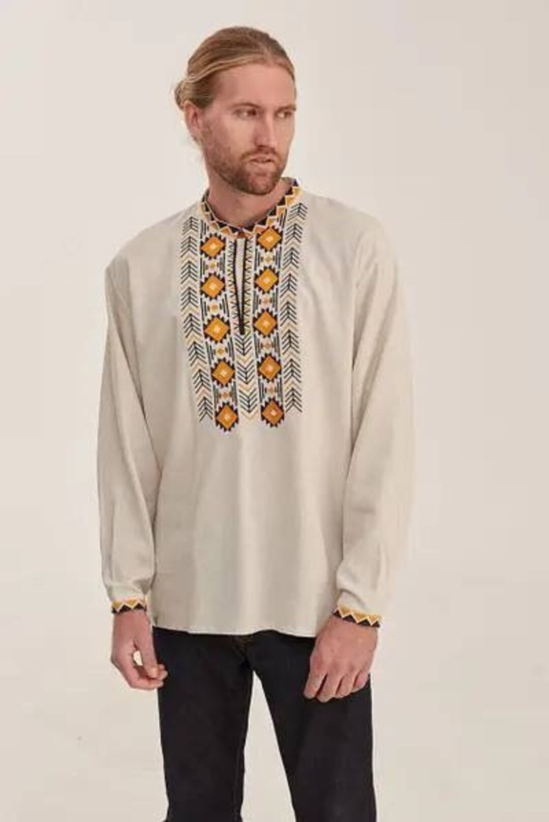 Mens Embroidered Ukrainian Shirt, Natural Linen, Folk Ukraine, Ethnic ...