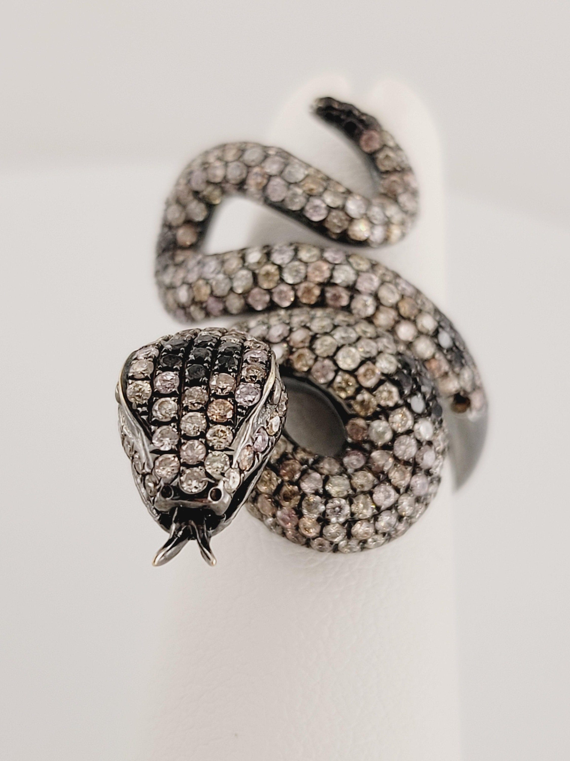Artisan Diamond Snake Ring 18K White Gold Size 5.5 - Etsy