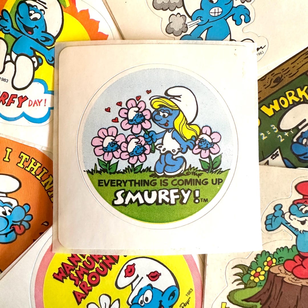 Vintage 80s Smurf Stickers HTF, Papa Smurf Smurfette Cartoon Stickers ...