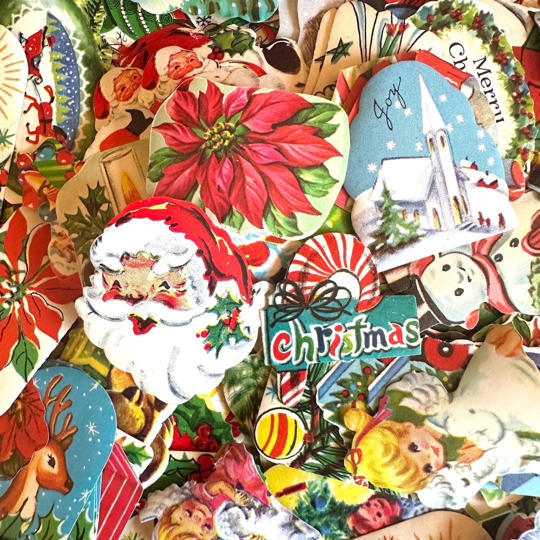 Vintage Set of 10 Christmas Die Cut Gummed Seals, Christmas Card Seals ...