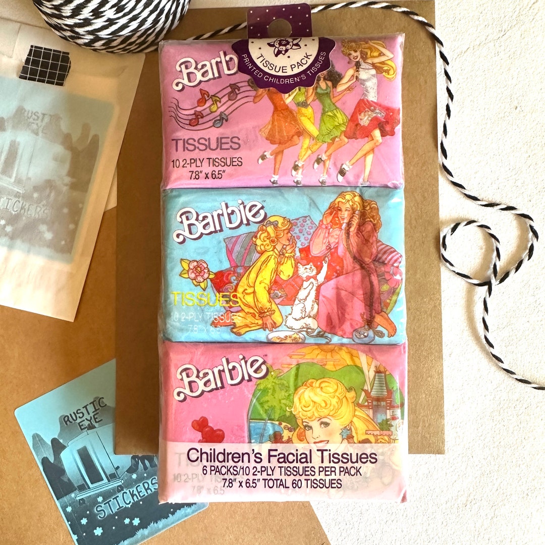 Vintage 80’s Barbie Tissues New in Package Pack of Six, Barbie Themed ...