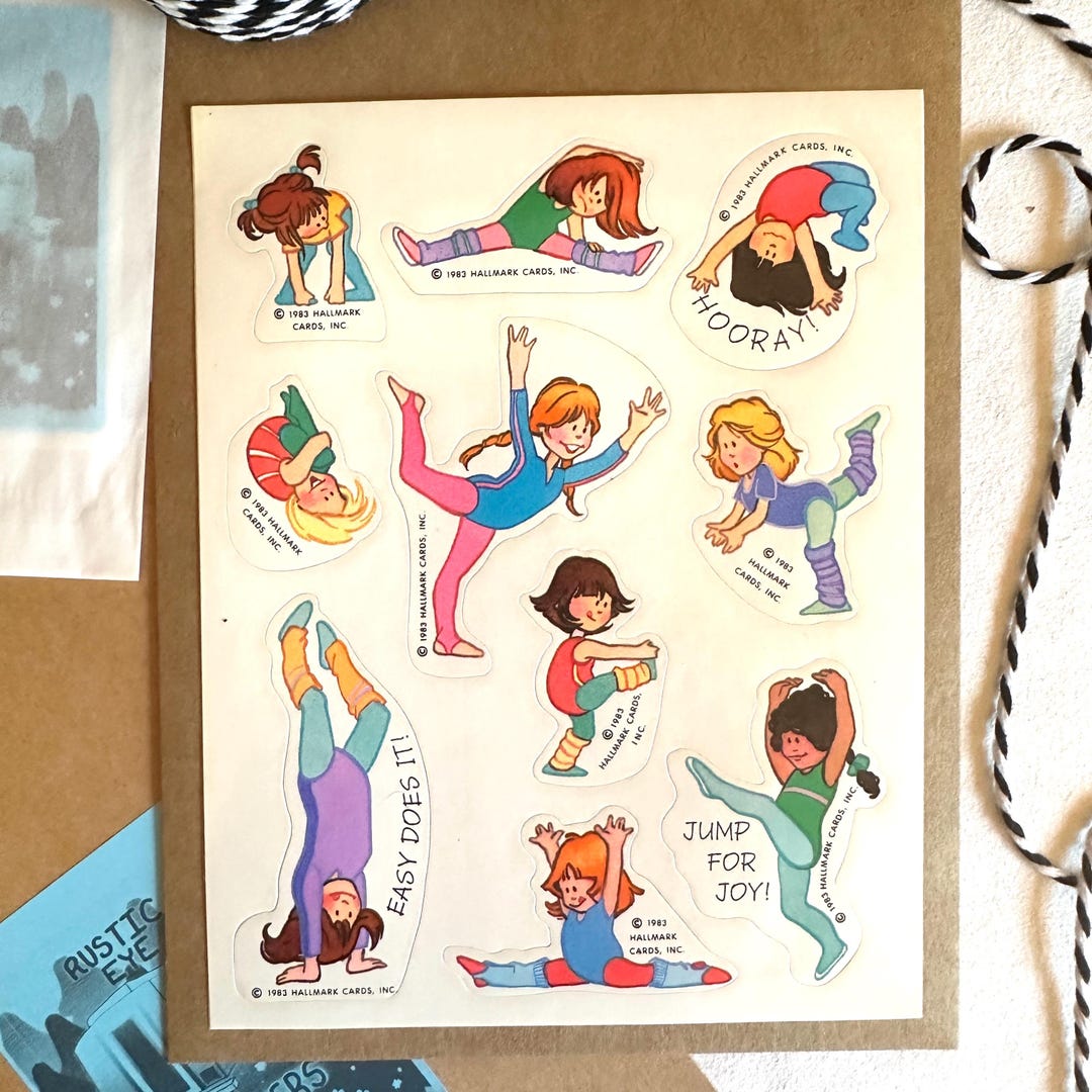 Vintage 1983 RARE Gymnastics Hallmark Sticker Sheets, Gym Girl Jump for ...