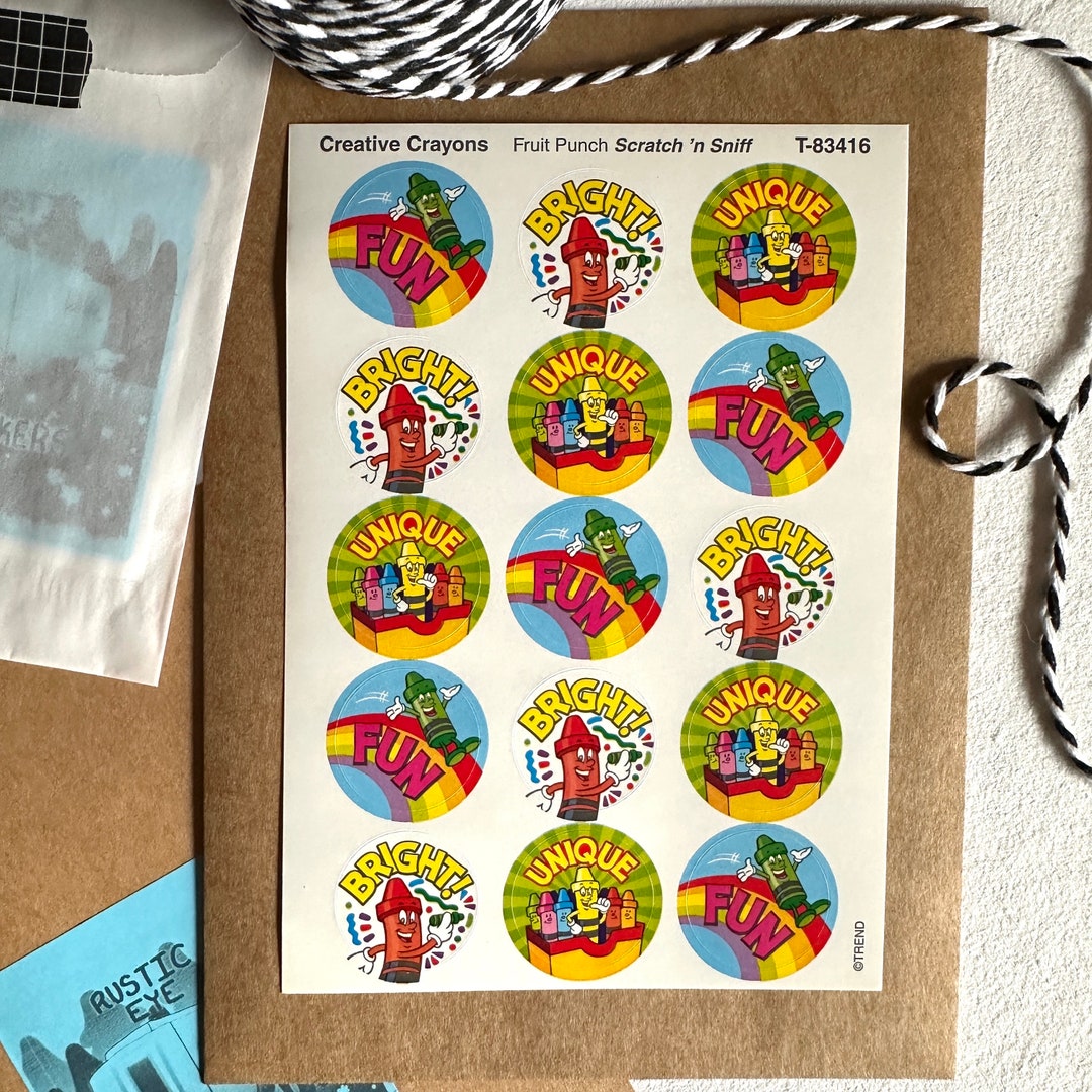 Vintage Scrach & Sniff Stinky Trend Sticker Sheet, 90s Creative Crayons ...