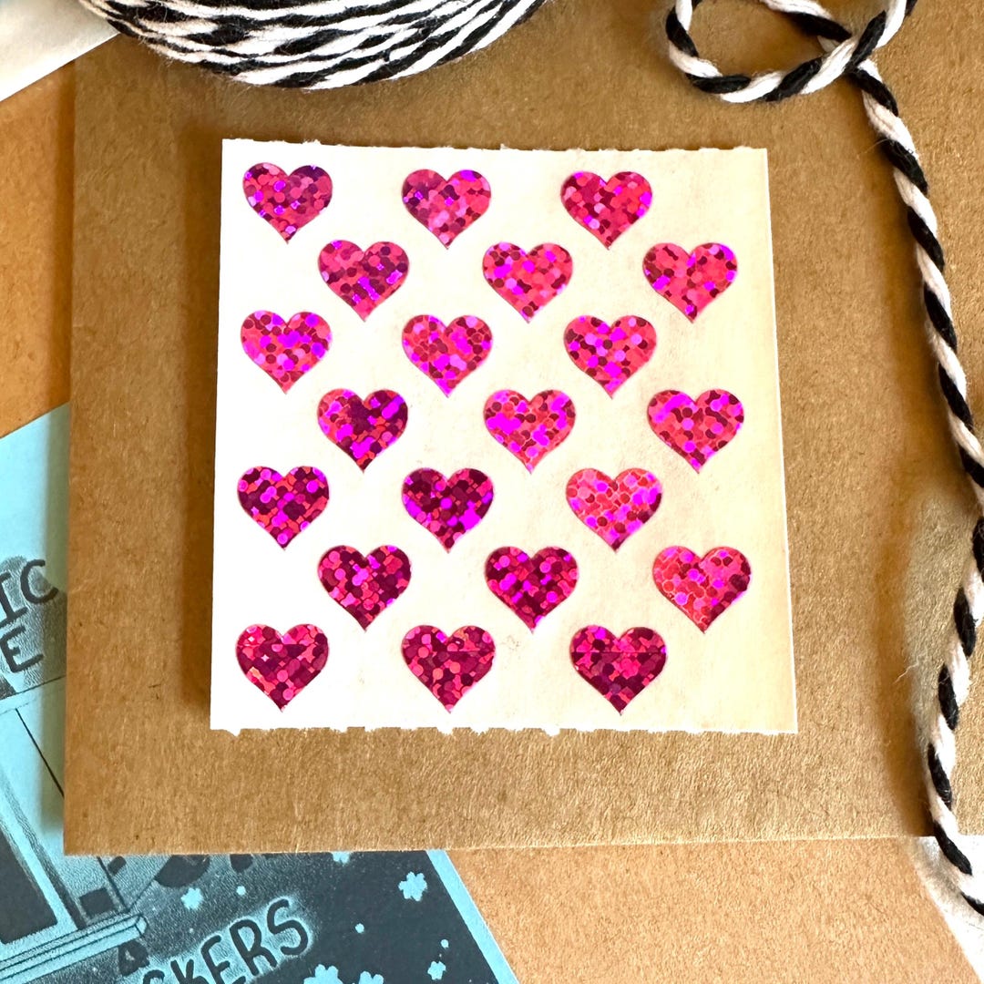 Vintage Micro Mini Prismatic All Pink Hearts Sandylion Sparkly Stickers ...
