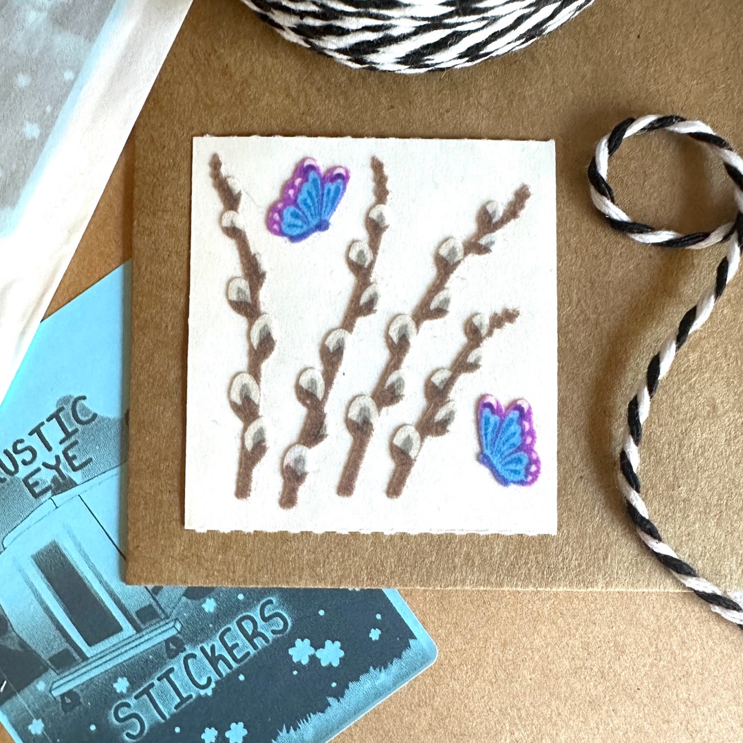 Vintage Fuzzy Pussy Willow & Butterfly 90s Sandylion Stickers RARE ...