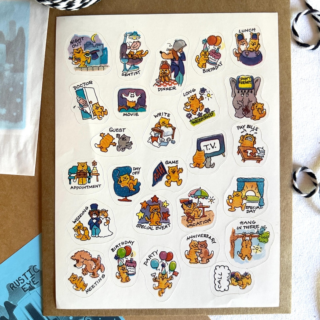 Vintage Cat Calendar Sticker Sheets, Appointment Meeting Wedding Party ...