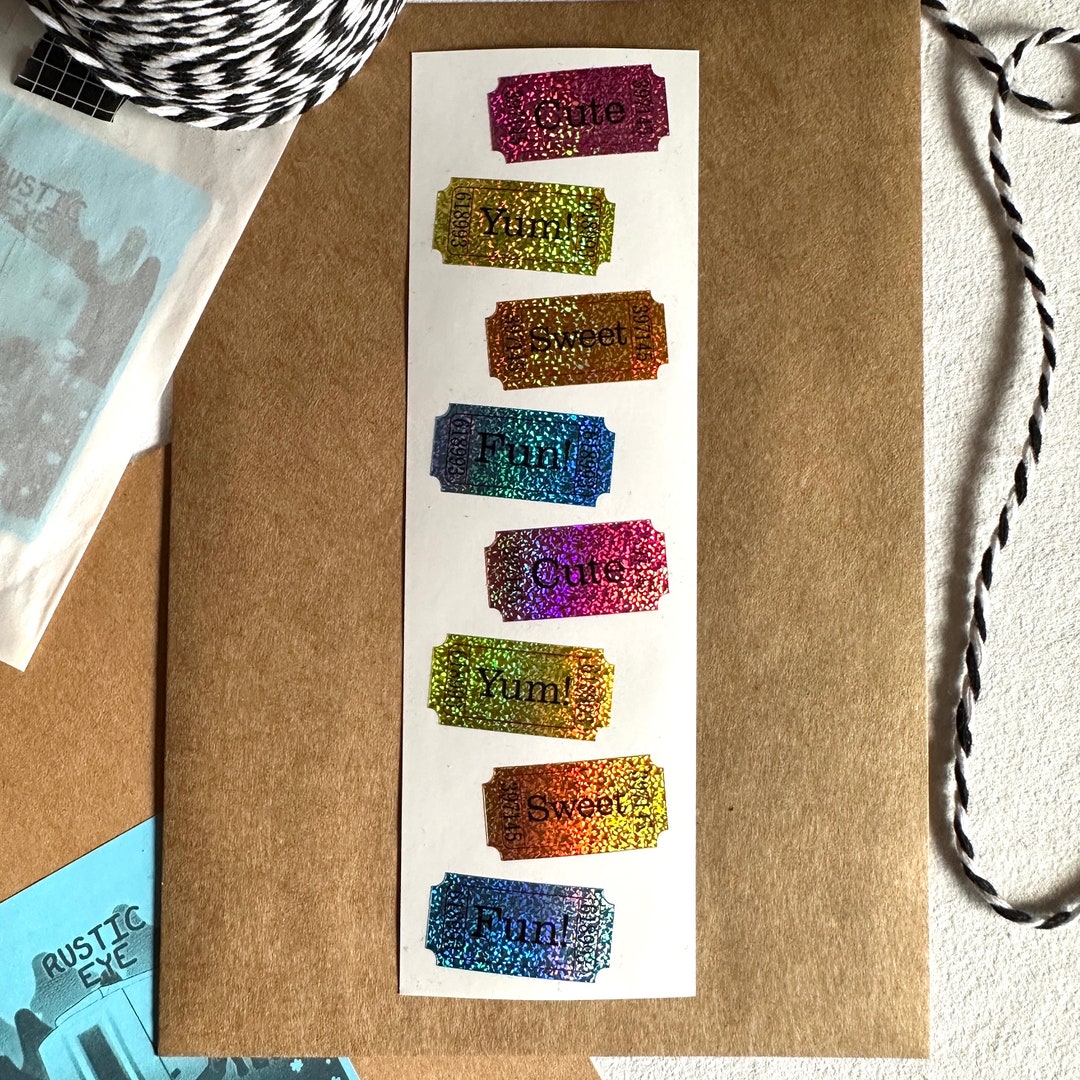 Vintage Sparkle Ticket Stickers, Sparkly Cute Yum Sweet Fun Word ...