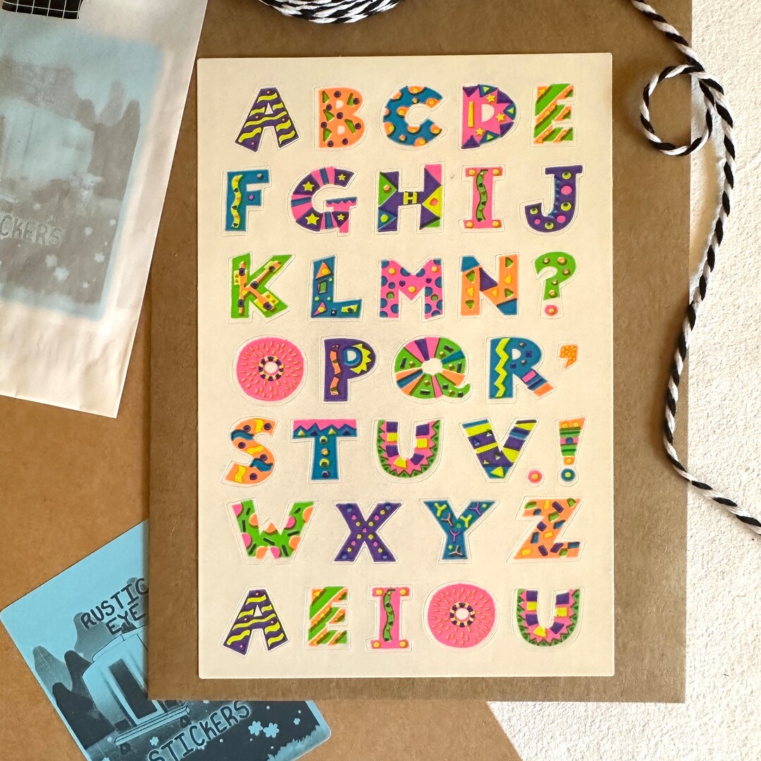 Vintage AGC Neon Alphabet Pattern Sticker Sheet, American Greetings ...