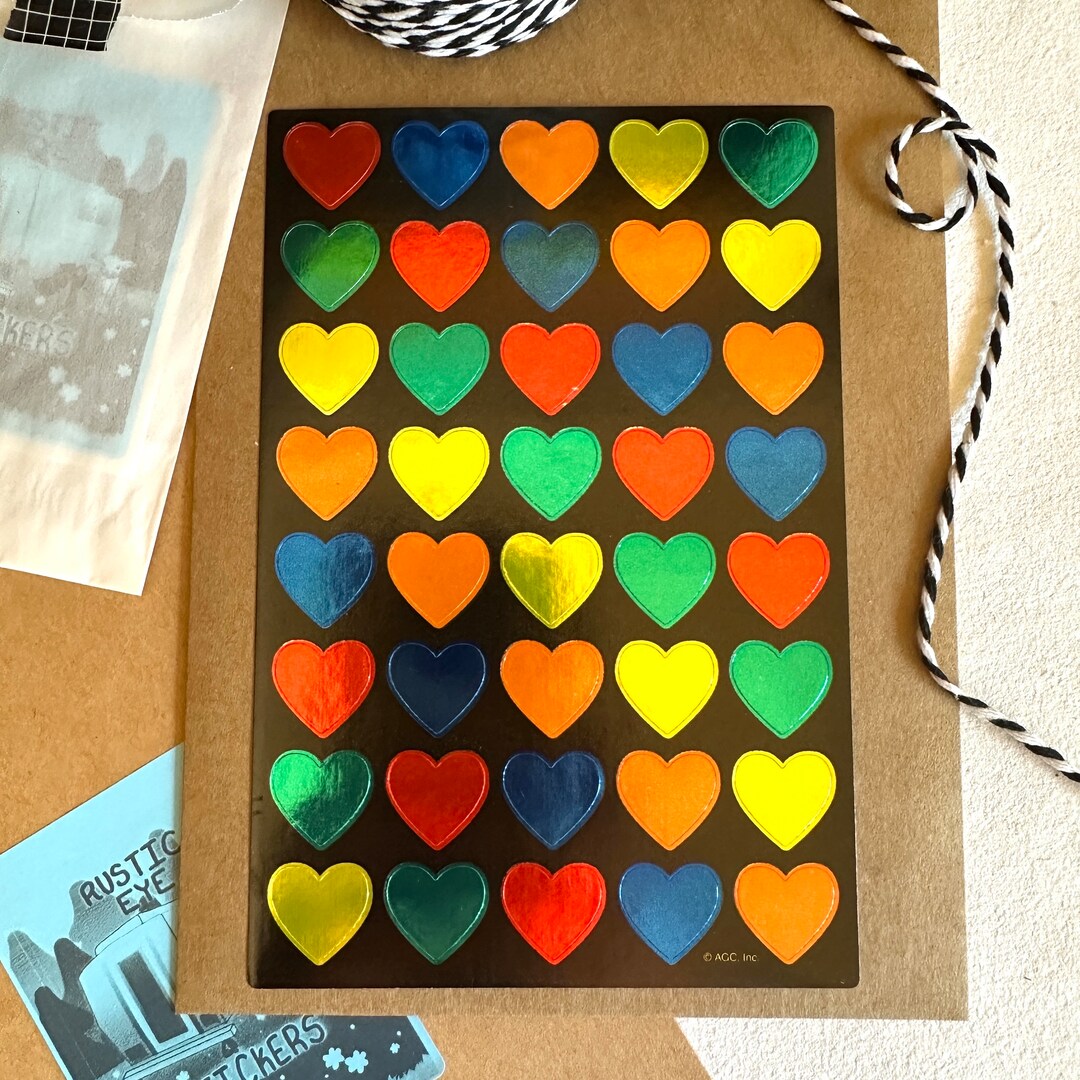 Vintage Foil Multicolored Hearts AGC Sticker Sheet, American Greetings ...