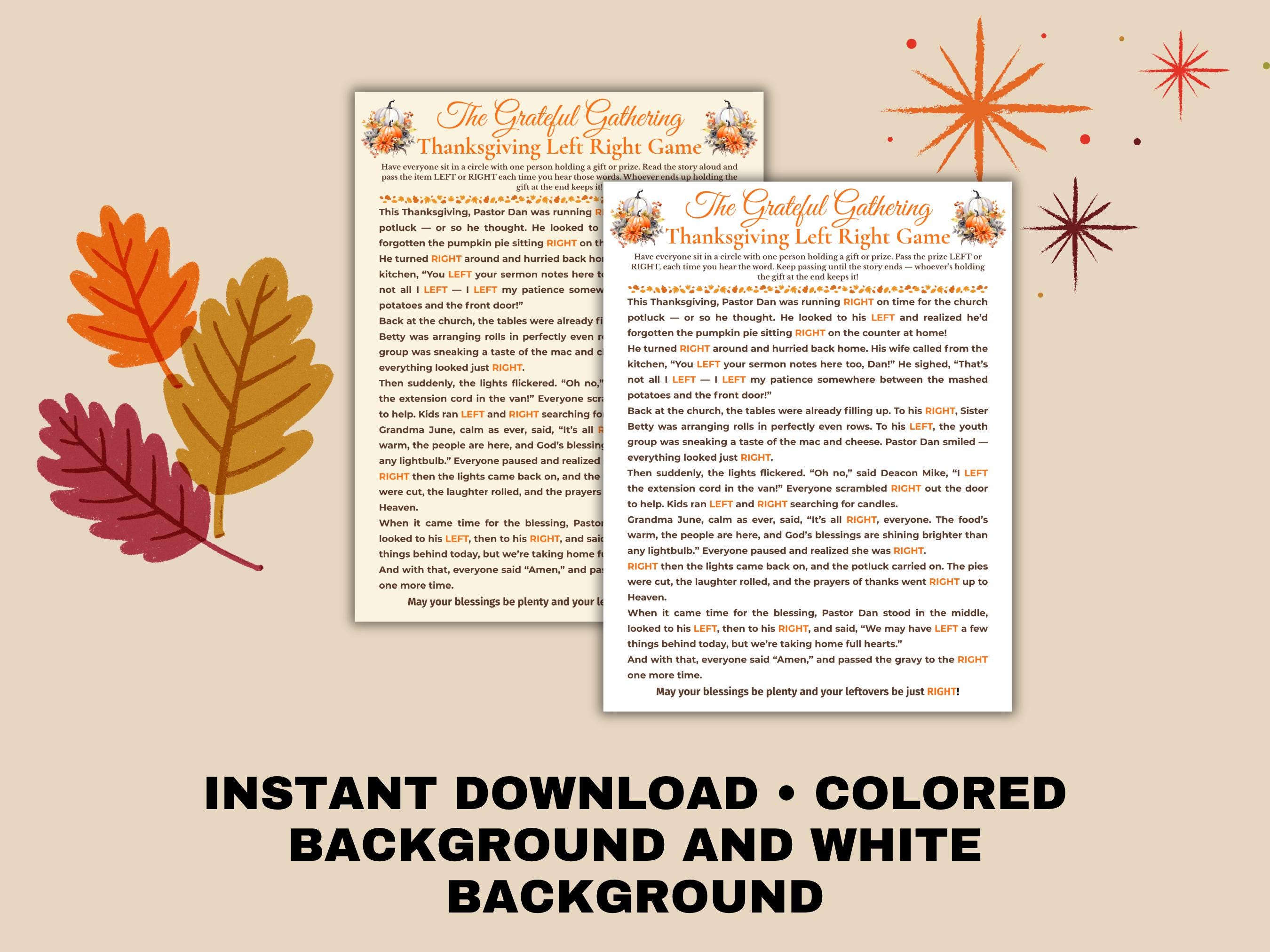 Thanksgiving Left Right Game, Fall Party Printable, Thanksgiving Church ...
